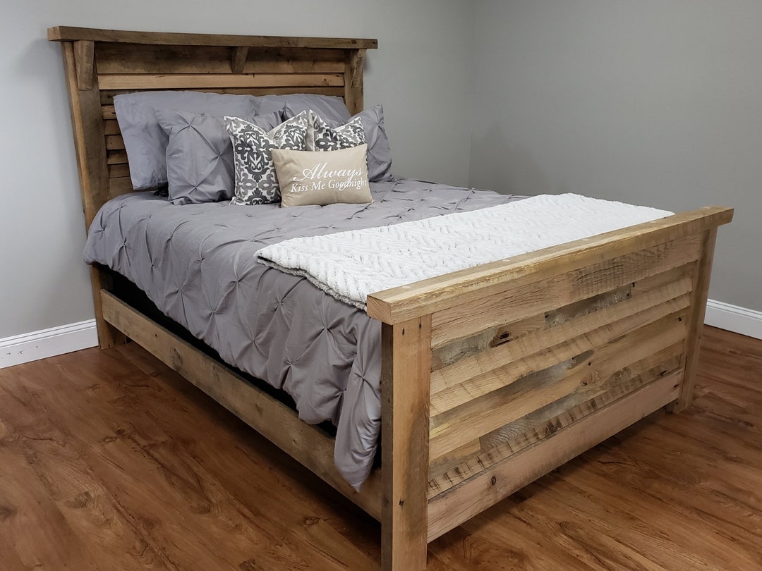 Rustic Reclaimed Wood Bed Barnwood Ship Lap Headboard Farmhouse Queen Bed King Bed Set Custom Wood Bed Set Distressed Wood Furniture Etsy