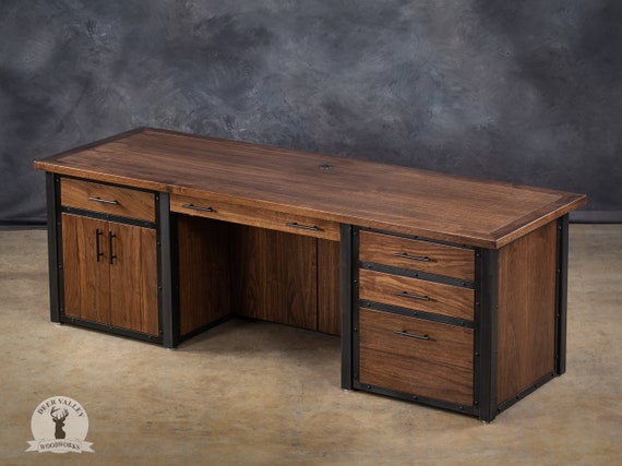 Industrial Walnut Executive Desk Wood Modern Desk Large Executive Desk Home Office Executive Desk Classic Office Desk Etsy