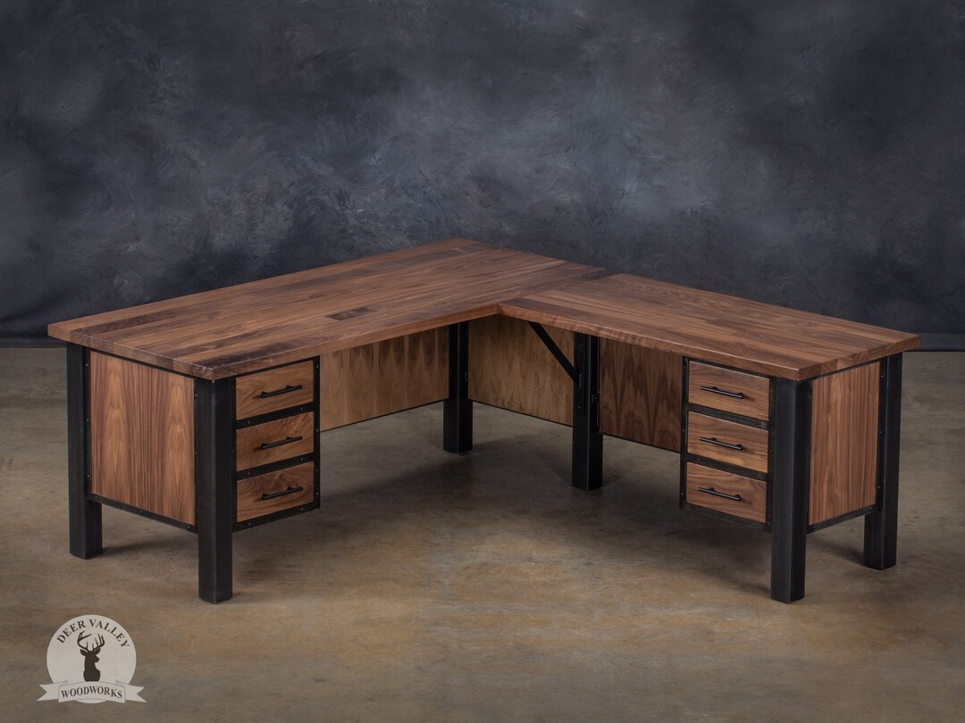 Industrial Corner Desk | Rustic Corner Desk | Walnut Office Desk ...