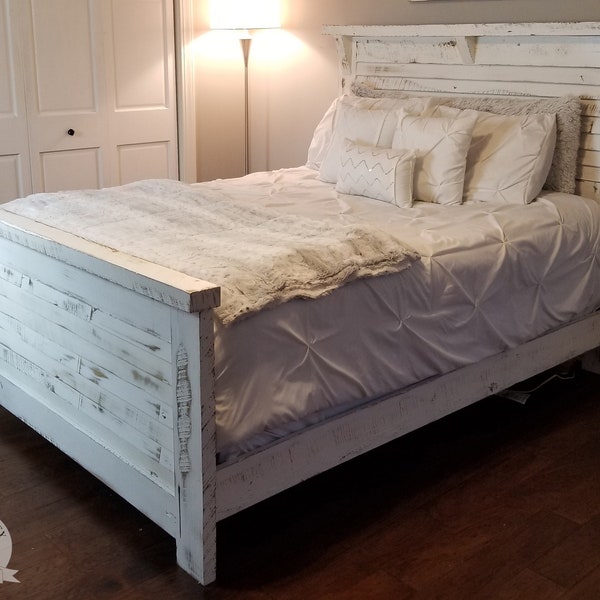 White Distressed King Bed - Etsy