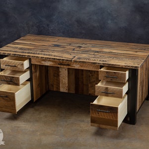 Reclaimed Wood Executive Desk Office Computer Desk Industrial Desk With ...