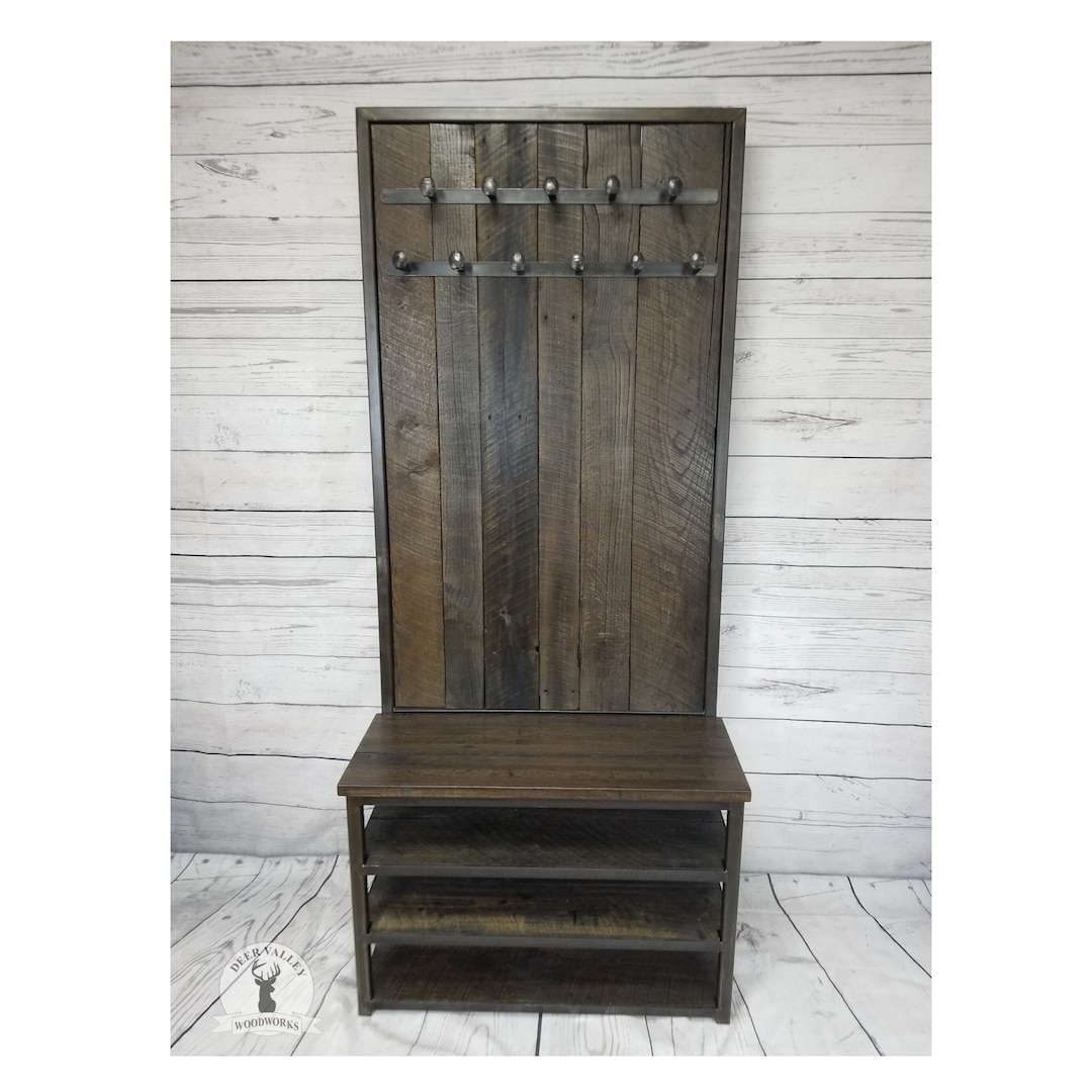 Reclaimed Black Ebonized Barnwood Hall Tree Farmhouse Hall Tree and ...