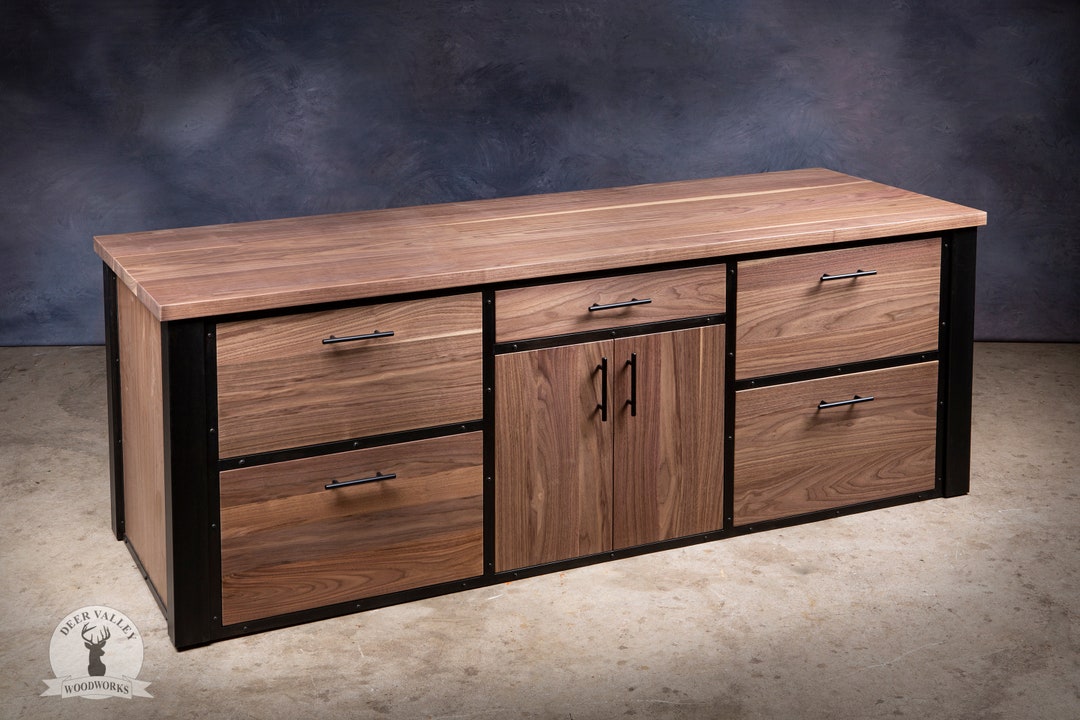 Office Credenza Solid Walnut Cabinet Wood Office Storage Cabinet Mid ...