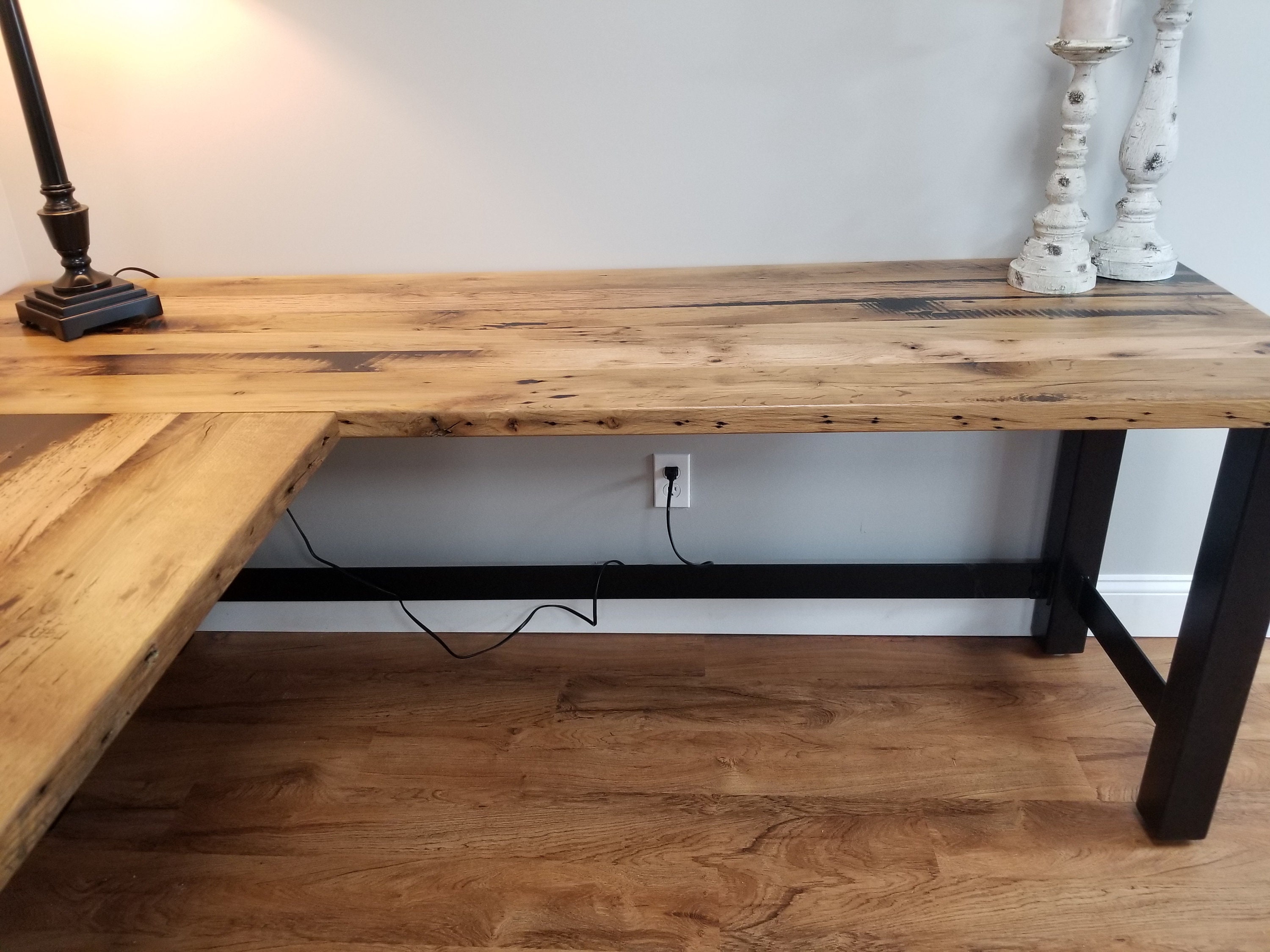 Reclaimed wood desk industrial wood metal desk rustic corner | Etsy