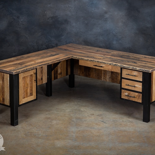 Reclaimed L-shaped Computer Desk Rustic Corner Desk Barnwood - Etsy