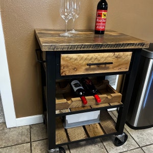 Rustic Beverage Cart With Storage Reclaimed Wood Bar Car Farmhouse ...