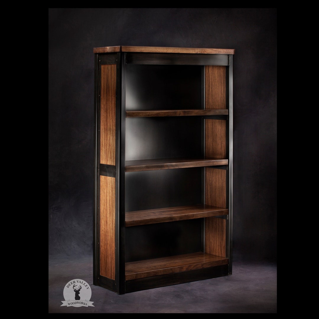 Walnut Bookshelf Industrial Modern Bookshelf Rustic Metal & Wood ...