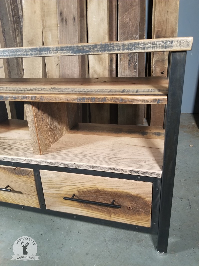 Reclaimed Wood TV Stand Barnwood Console Table Rustic Media | Etsy