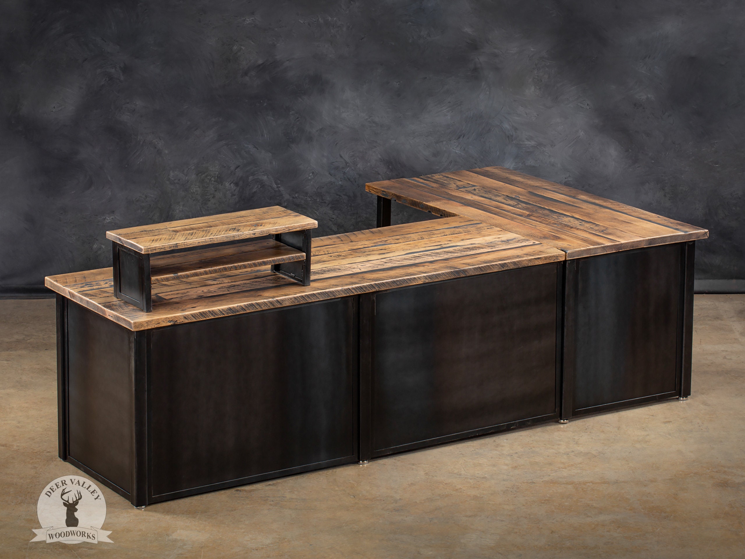 Reclaimed Wood Reception Desk Barnwood Corner Desk Industrial L shape Desk Solid Wood Commercial Office Reception Desk With Drawers Etsy
