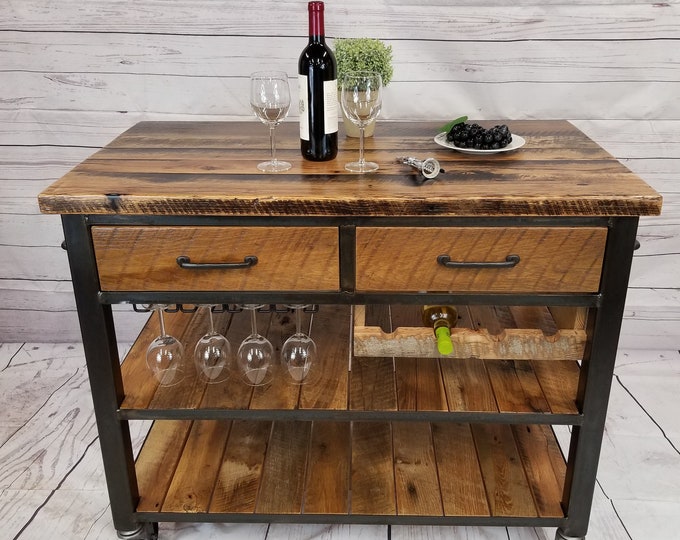 Reclaimed Barn Wood Bar Cart - Etsy