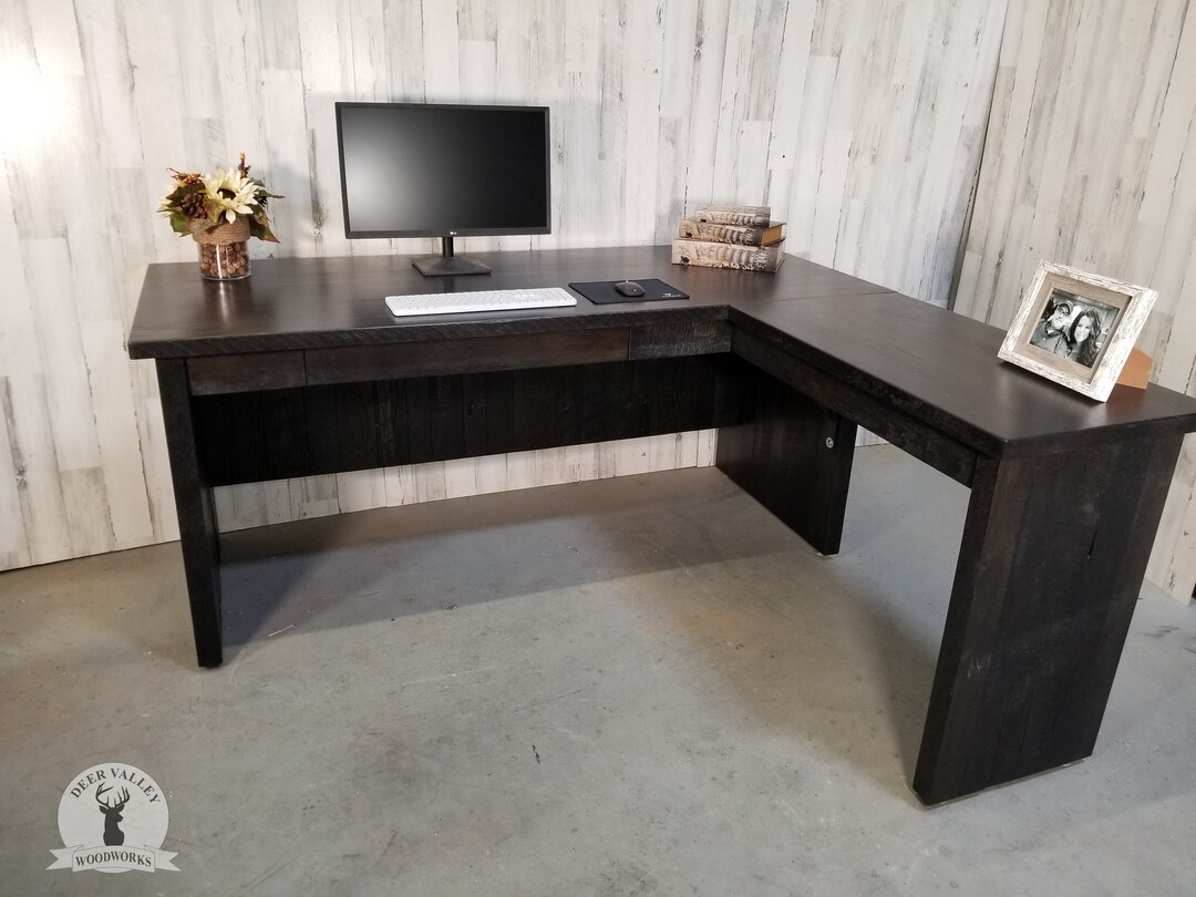 Reclaimed L-shaped Computer Desk, Rustic Corner Desk, Barnwood Office ...