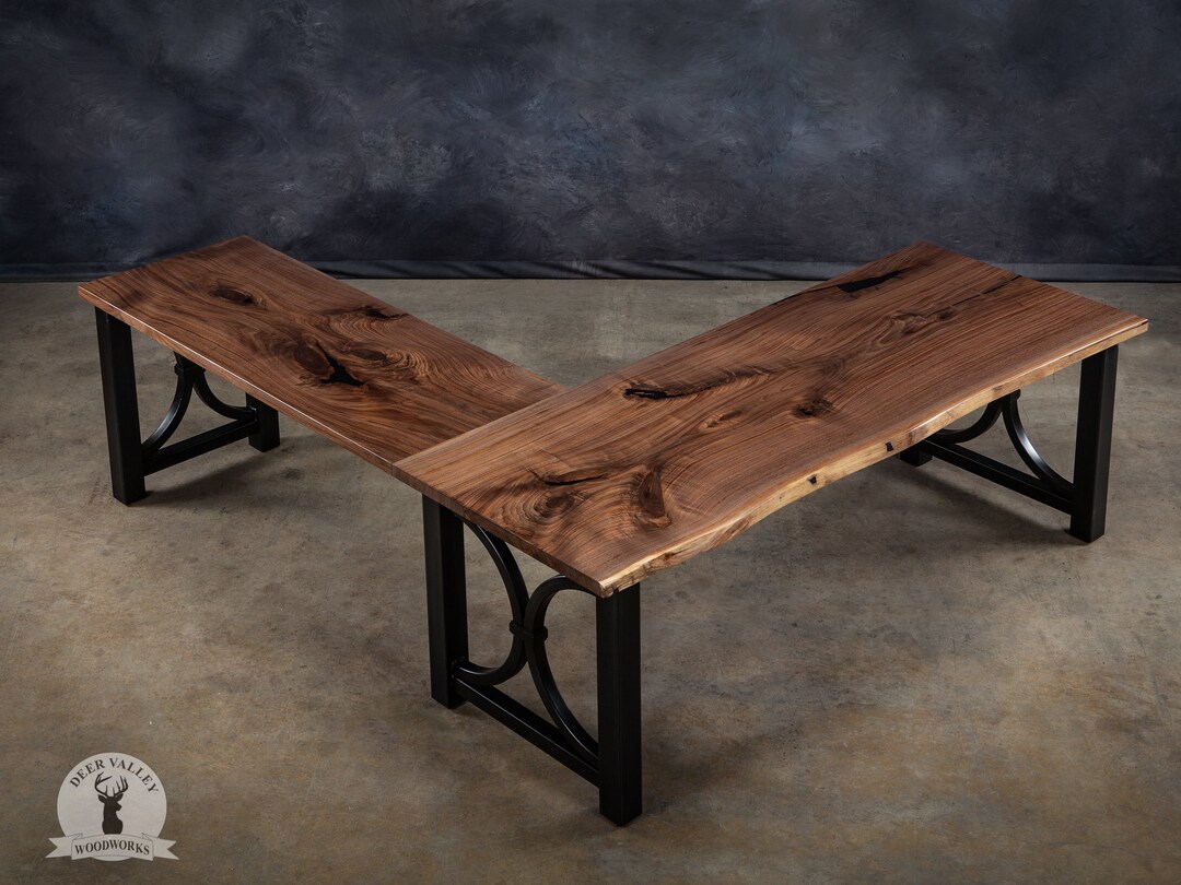 Walnut Desk Live Edge Slab Corner Desk L Shaped Desk Wood And Metal
