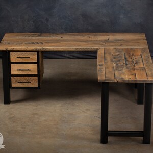 Reclaimed Wood Rustic L-shaped Office Desk With Drawers Office ...