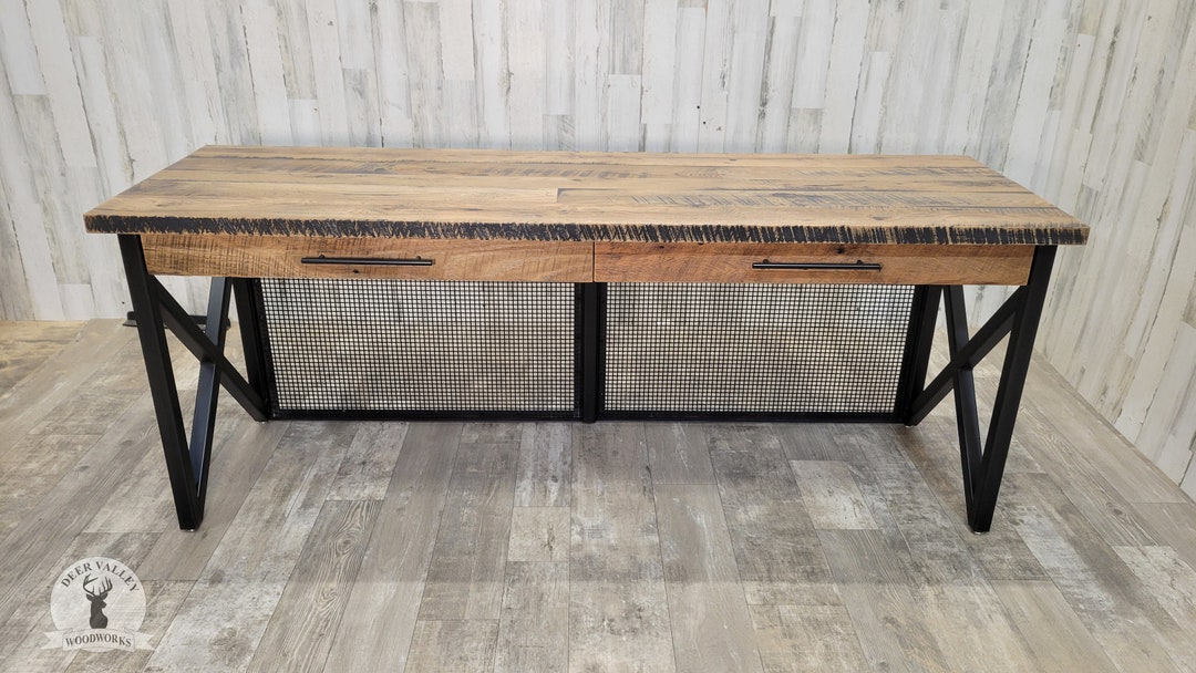 Barnwood Metal Desk Industrial Office Desk Reclaimed Wood Writing Desk ...