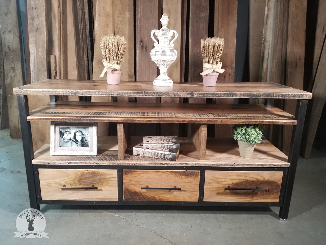 Reclaimed Wood TV Stand Barnwood Console Table Rustic Media Cabinet ...