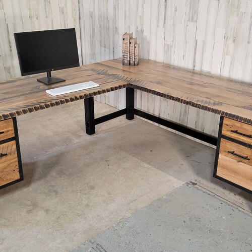 Reclaimed Wood L-shaped Desk Rustic Barnwood Corner Desk - Etsy