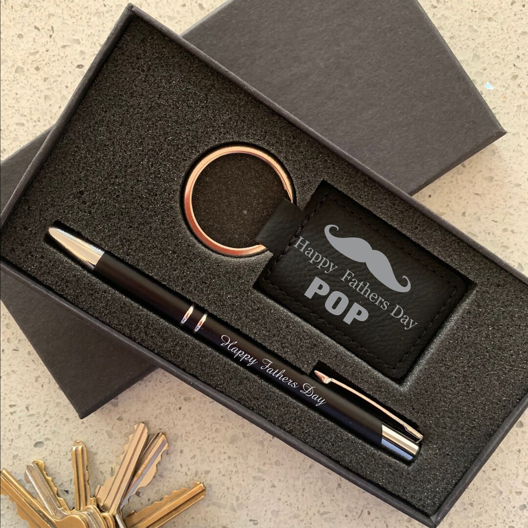 Fathers Day Pen and Keyring Gift Set Personalised Laser Engraved ...