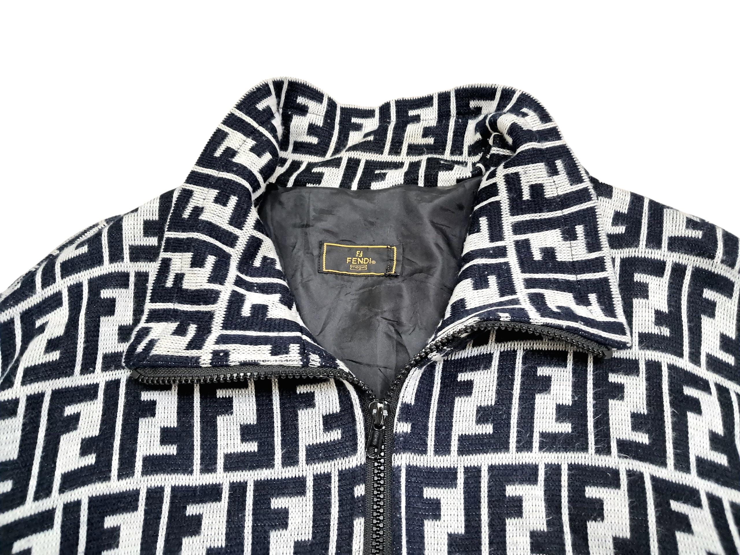 Vintage FENDI ZUCCA Monogram Windbreaker Jacket Black and White Color ...