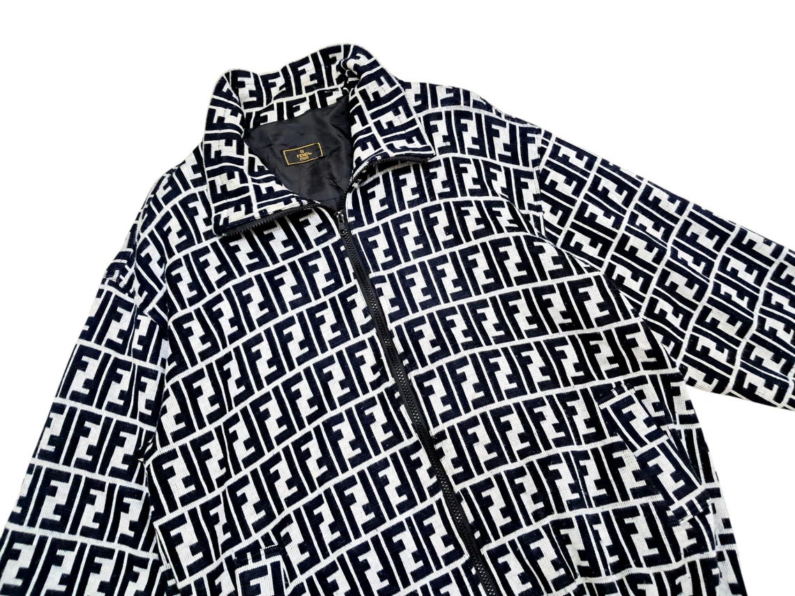 Vintage FENDI ZUCCA Monogram Windbreaker Jacket Black and White Color ...