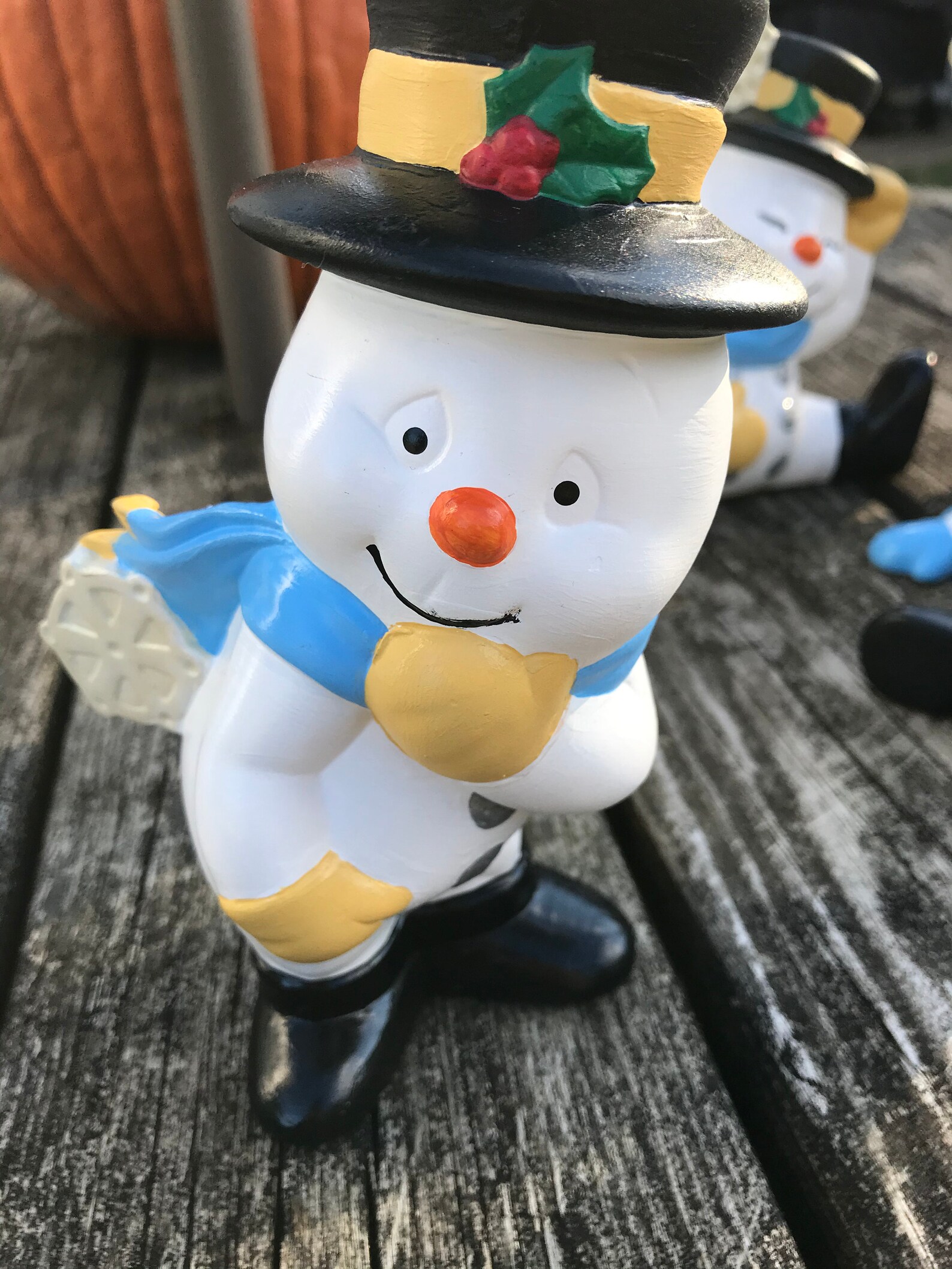 Ceramic Snowman Set / Blue & Yellow Snowmen with Snowflakes | Etsy