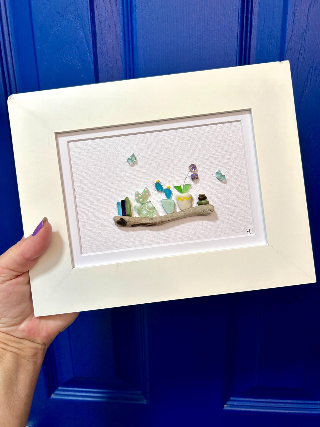 Sea Glass Art Sea Glass Wall Decor Driftwood Art Framed Art Flower Art ...