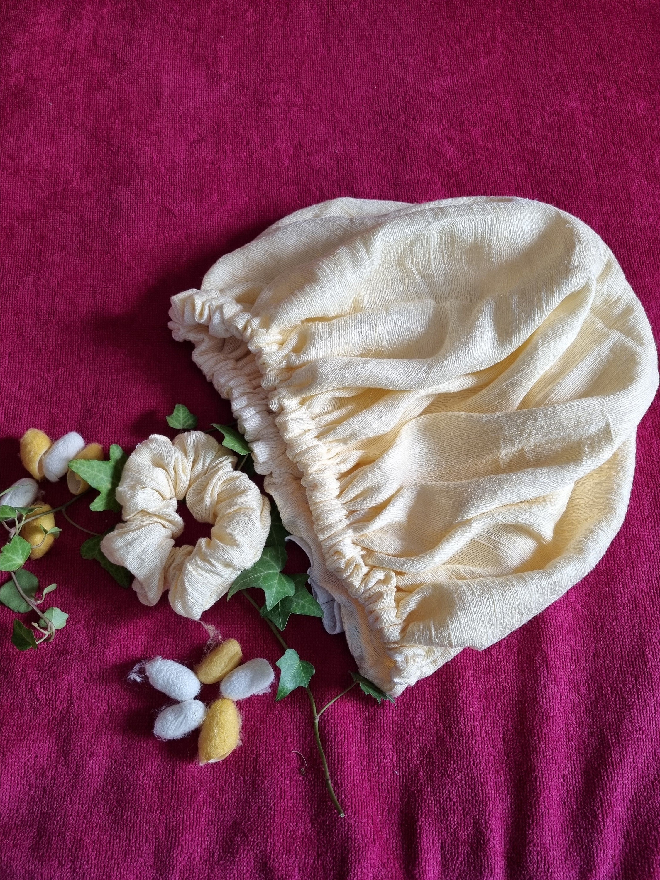 100% Mulberry Raw Silk Sleep Bonnet, Organic Adjustable Double Layer ...