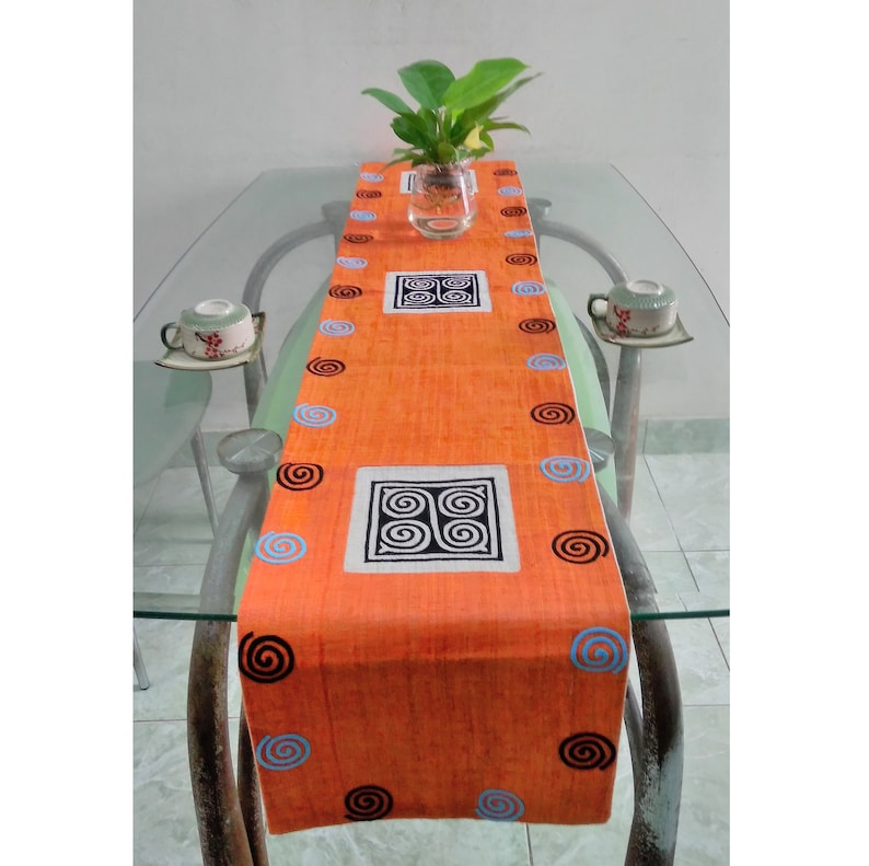 Unique Hemp Table Runner Hmong Hand-woven Dyed With Leaves and Hand ...