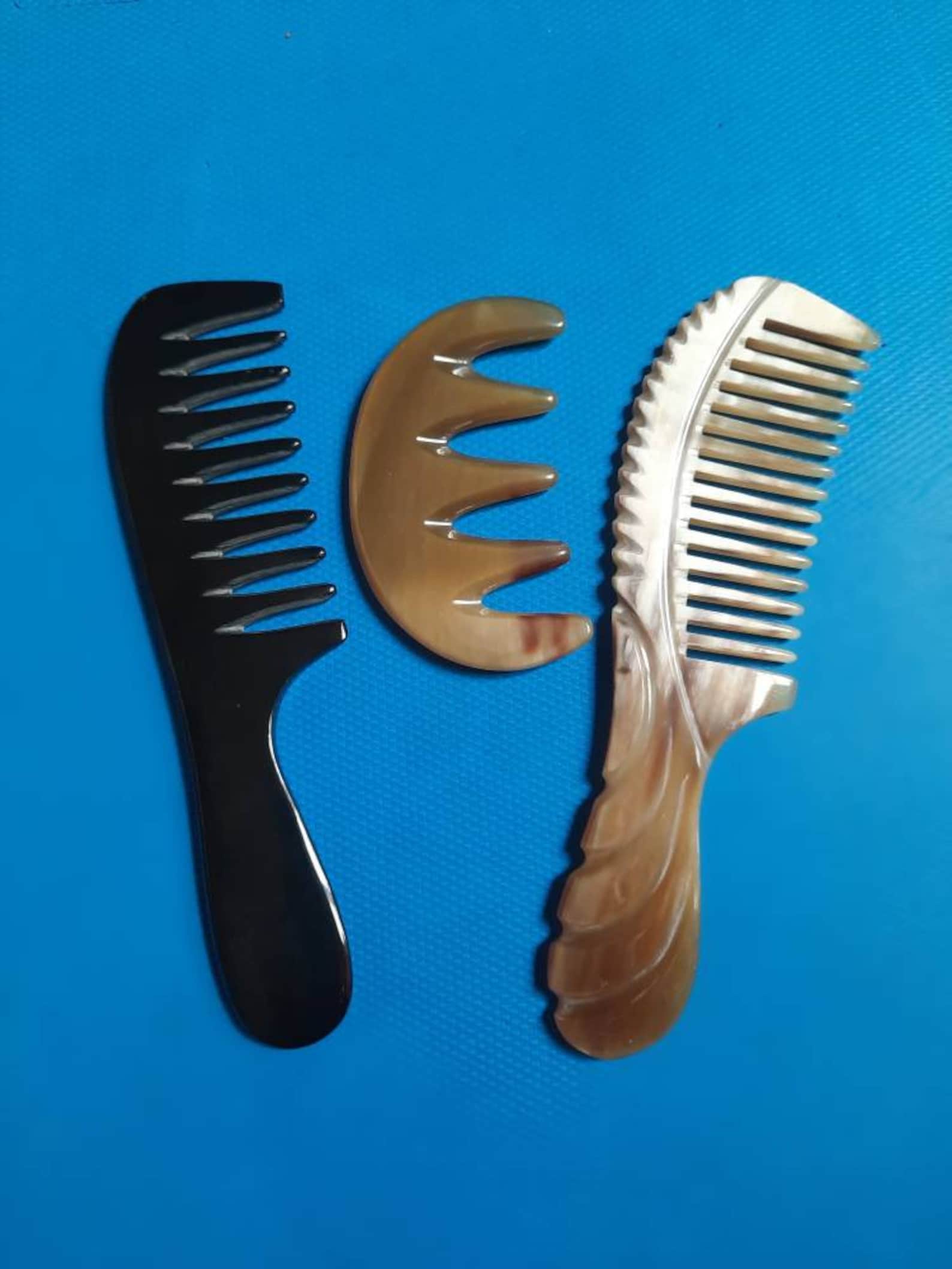 Set of 3 Hair Buffalo Horn Combs for Family. Smooth Tooth Anti Static ...