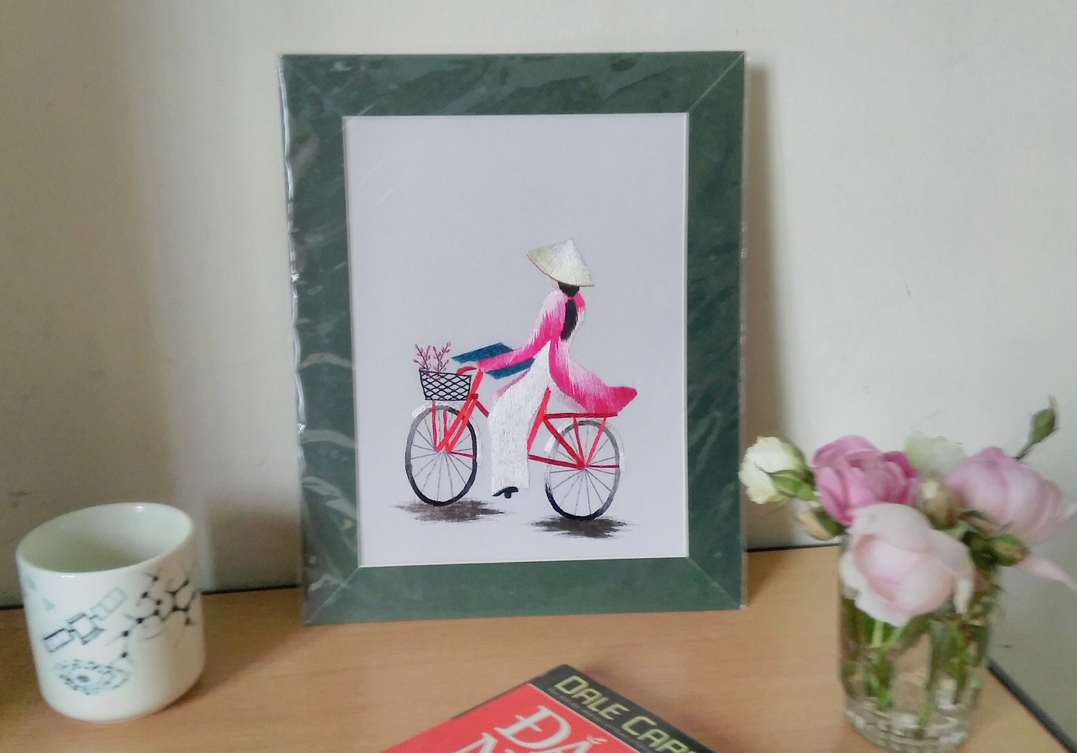 Hand Embroidery Picture Riding Bicycle Embroidery Handmade - Etsy