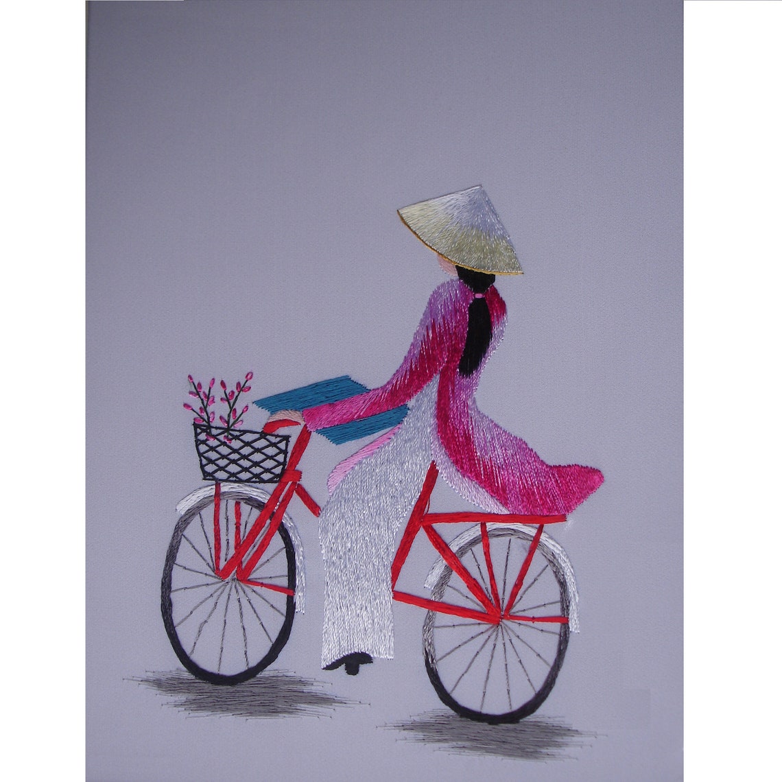 Hand Embroidery Picture Riding Bicycle Embroidery Handmade - Etsy