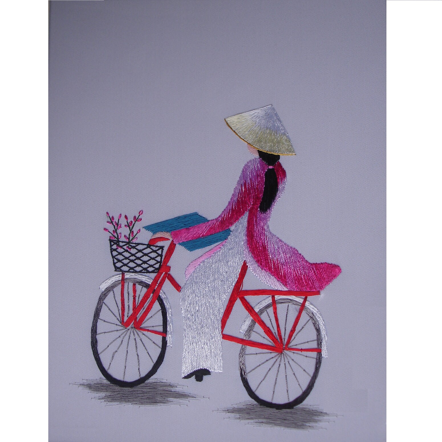 Hand Embroidery Picture Riding Bicycle Embroidery Handmade - Etsy