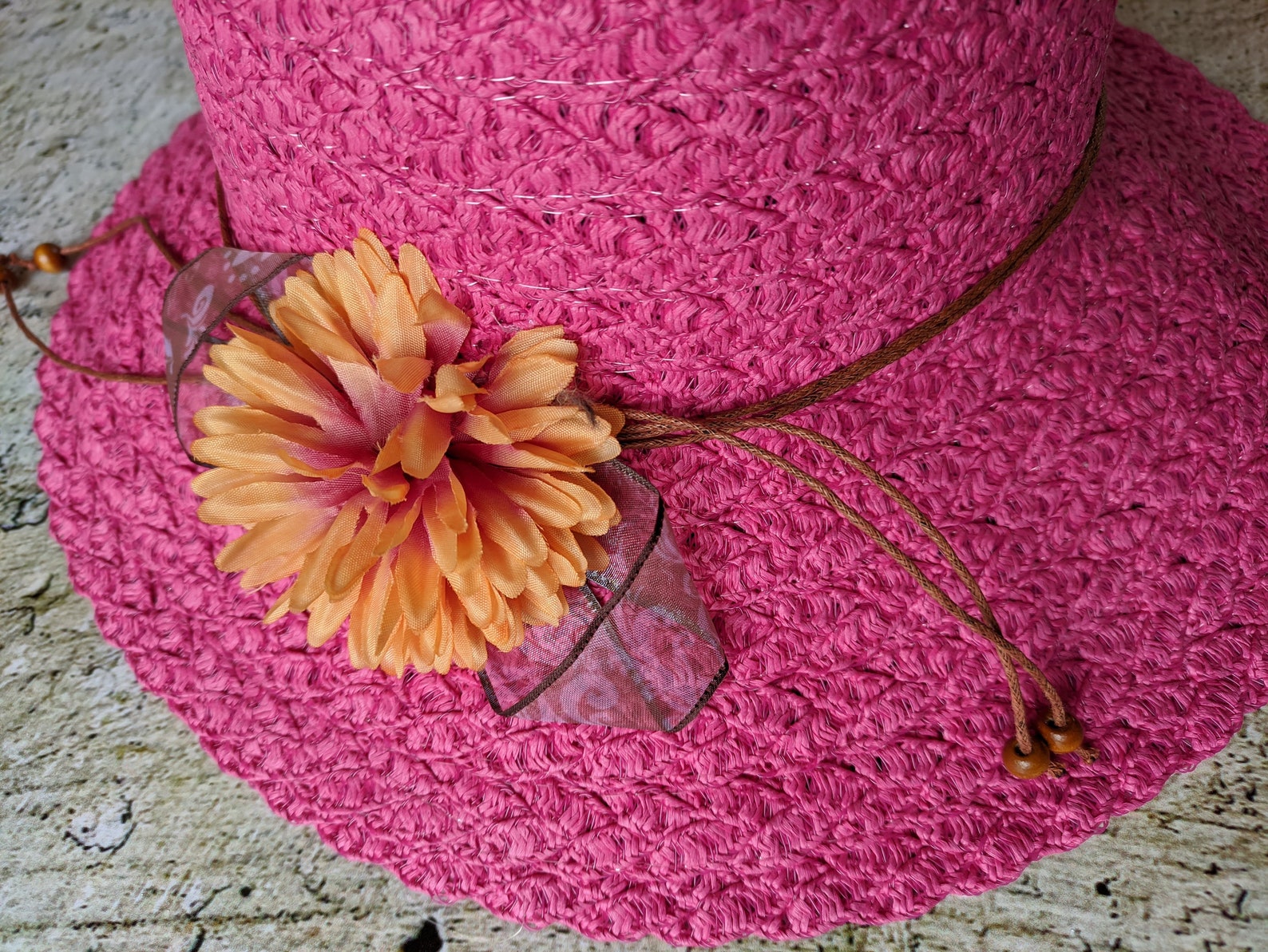 PINK Sun Straw Hat Wide Brimmed Straw Hat With Flower Decor - Etsy