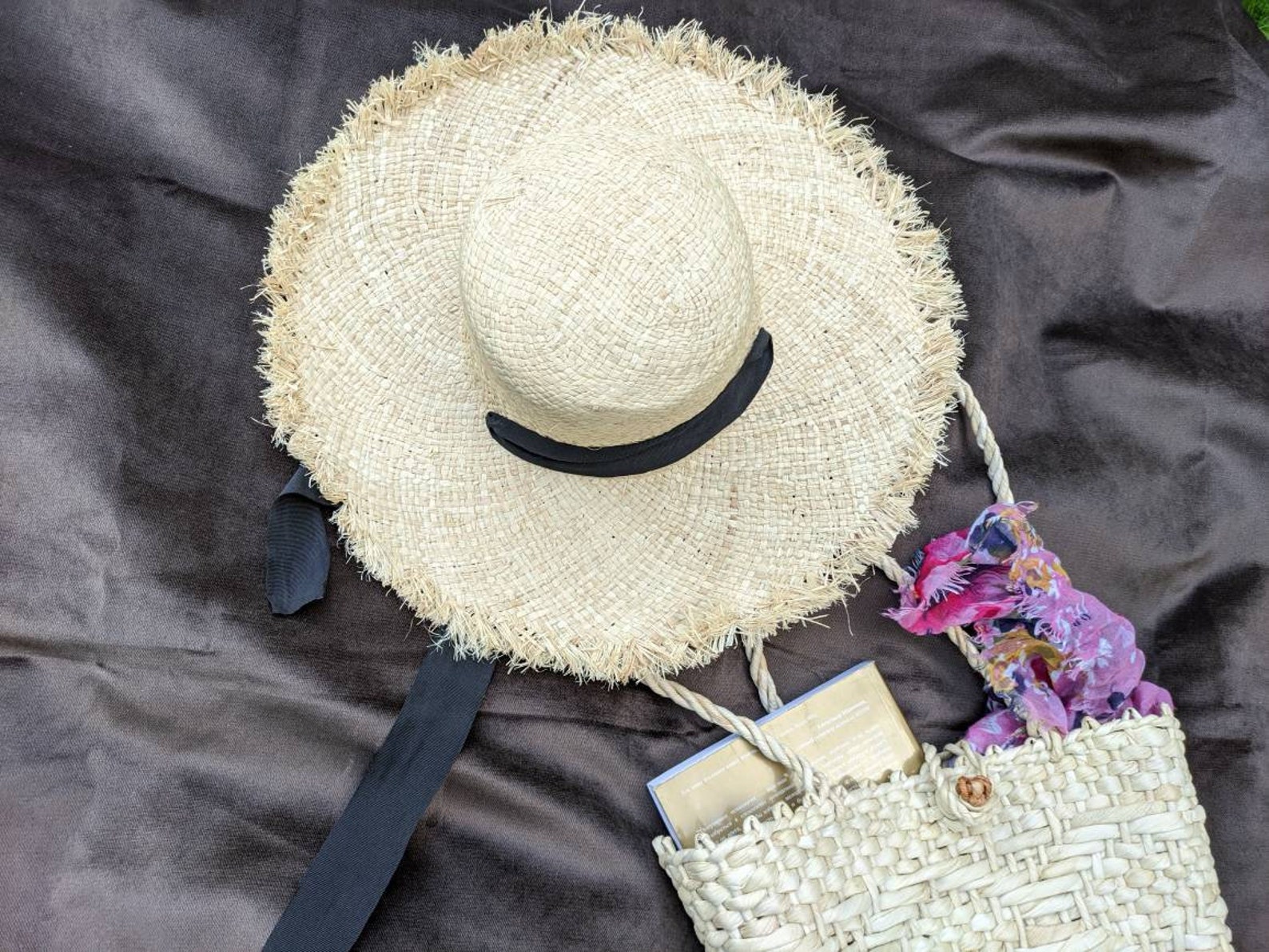 Fringed Wide brimmed raffia hat FRINGE Sun hat for Beach | Etsy