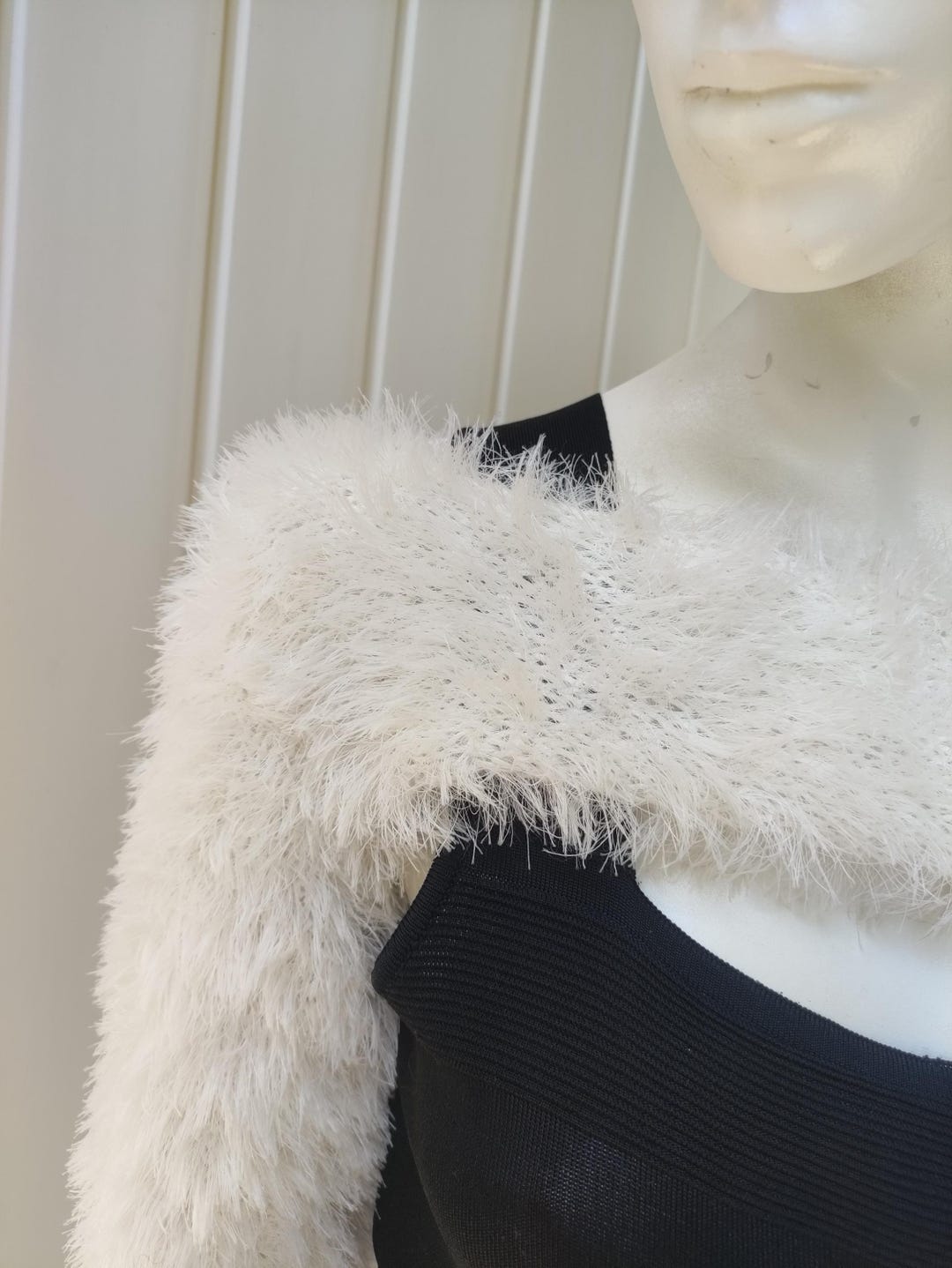 Handmade Knitted Fluffy Shrug Bolero White Faux Fur Yarn Arm Warmer ...