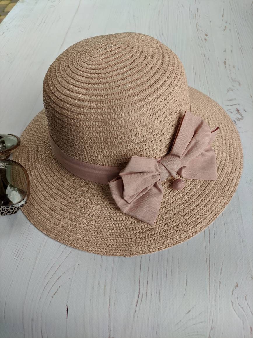 Powder PINK Sun Hat for Women Wide Brimmed Straw Cloch Hat Holiday Hat ...
