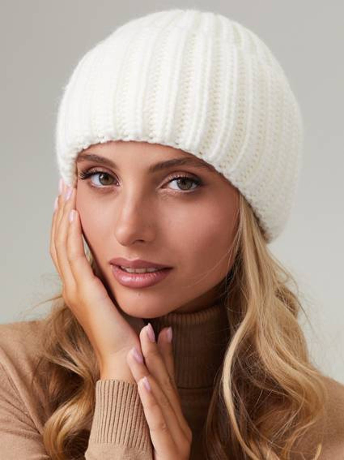 Cute WHITE Beanie Two White Pom Poms Hat Women Knit Beanie - Etsy