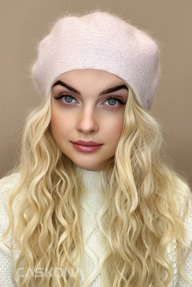 GRAY Angora Beret Soft and Fluffy Beanie Cute Cap Women Knit - Etsy