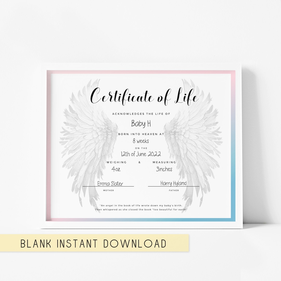 Baby Loss Print, Digital, Certificate of Life, Baby Loss, Footprint Art ...