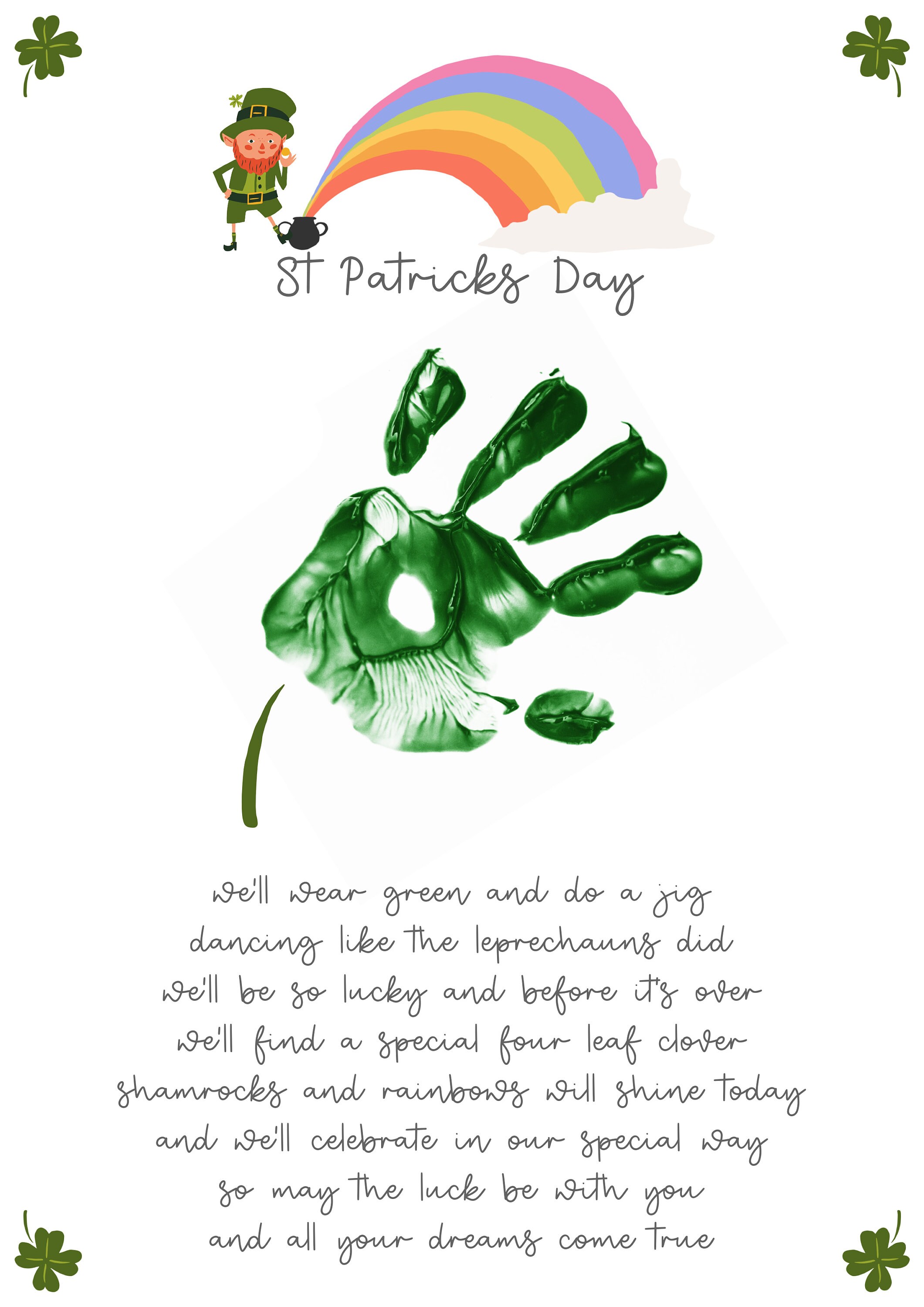 Hand Print Art Printable St Patricks Day Toddler Activity - Etsy