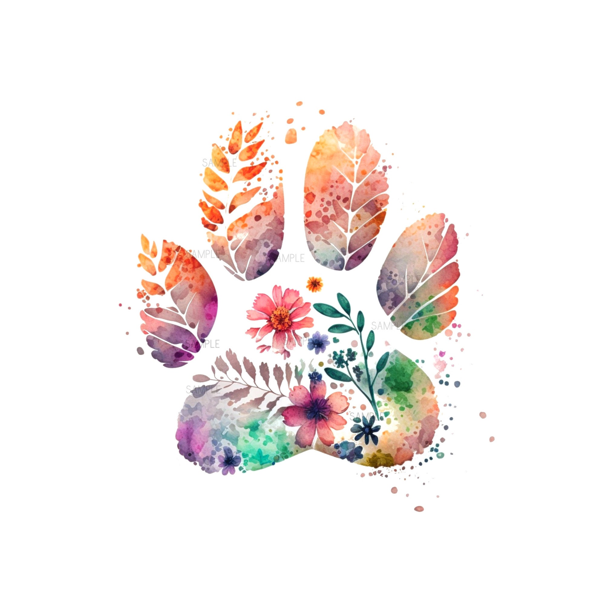 Watercolor Paw Print Dog Paw Print Flower Paw Print - Etsy Watercolor Paw Print Dog Paw Print Flower Paw Print - Etsy