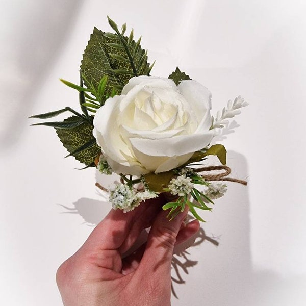 Artificial White Rose Buttonhole - Etsy UK