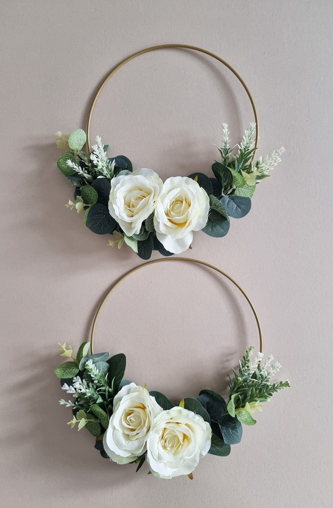 White Rose Flower Girl Floral Hoop, Wedding Bouquet Alternative ...