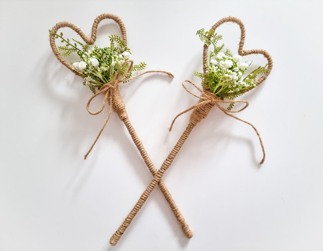 Wedding Flower Wand, Jute Twine Heart Floral Wand. Wedding Flowers ...