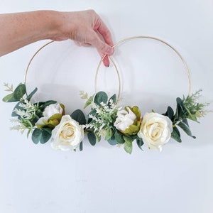 White Rose and Peony Floral Hoop. Wedding. Bridesmaid Gift. Bouquet ...