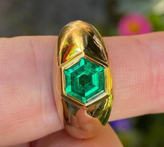 Hexagon Cut Emerald Ring Emerald Engagement Ring Green - Etsy