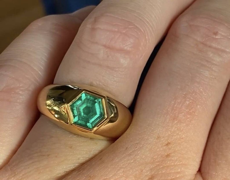 Hexagon Cut Emerald Ring Emerald Engagement Ring Green - Etsy
