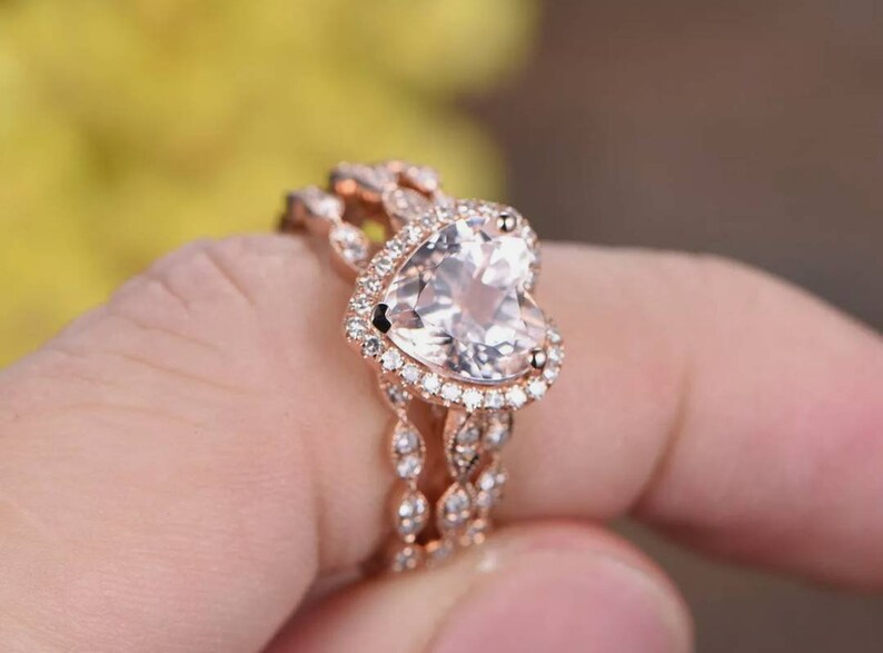 Heart Shape Morganite Couple Ring Morganite Engagement Ring - Etsy