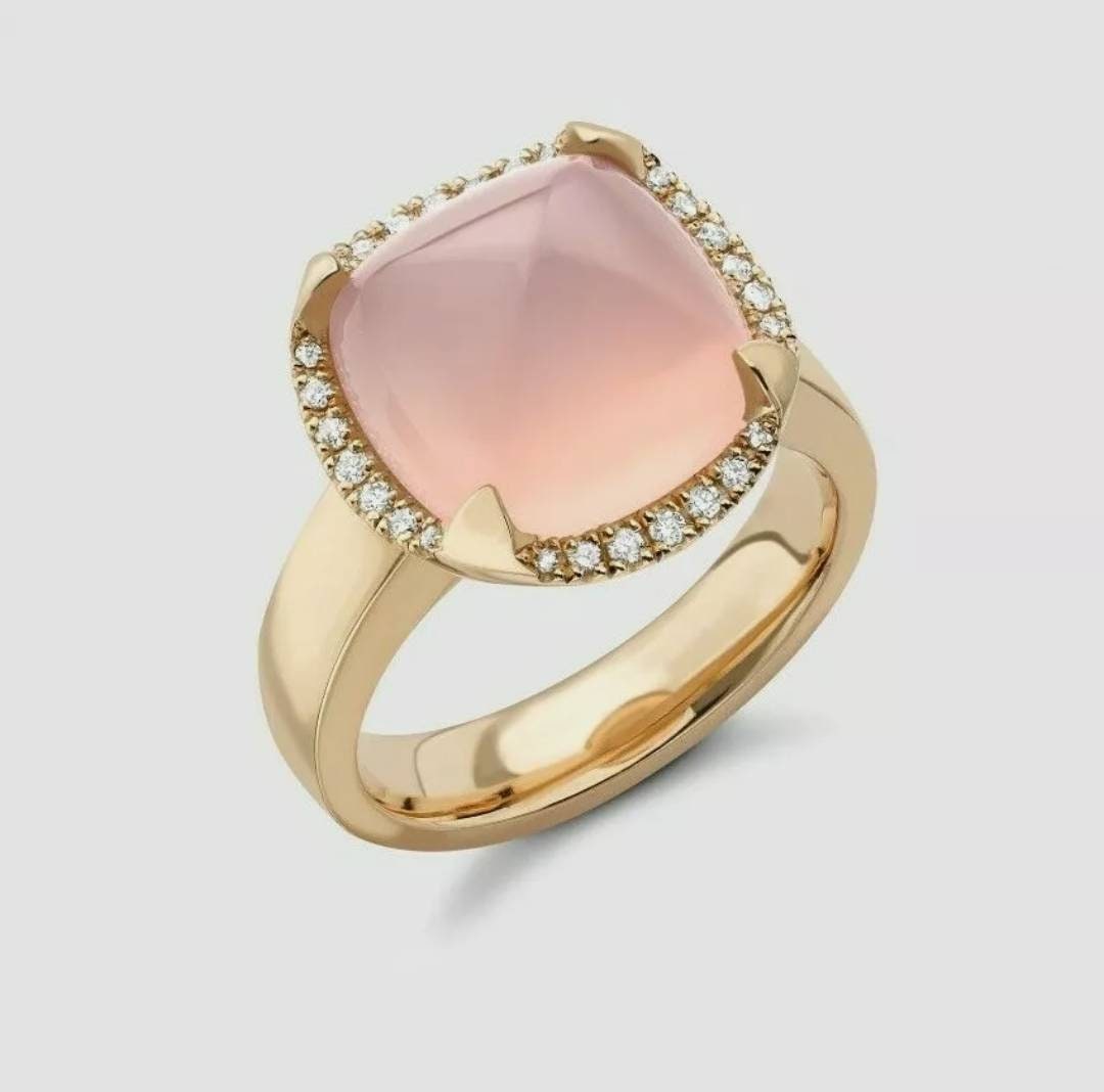 Sugarloaf Rose Quartz Ring, Engagement Ring and Wedding Ring, Halo Ring ...