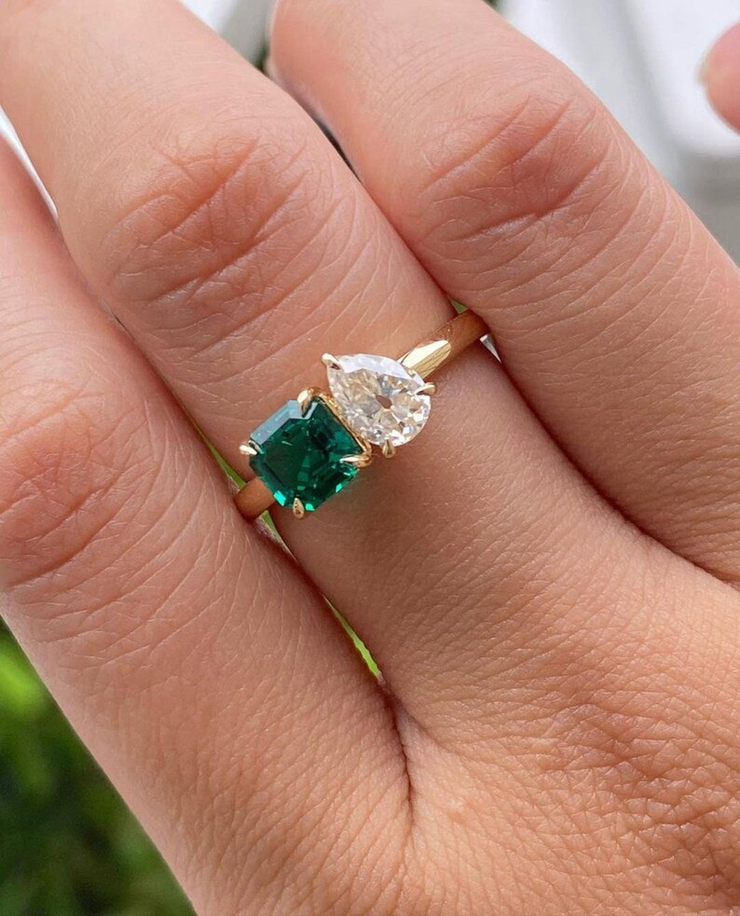 Toi Et Moi Emerald Ring, 925 Sterling Silver, Two Stone Emerald Ring ...