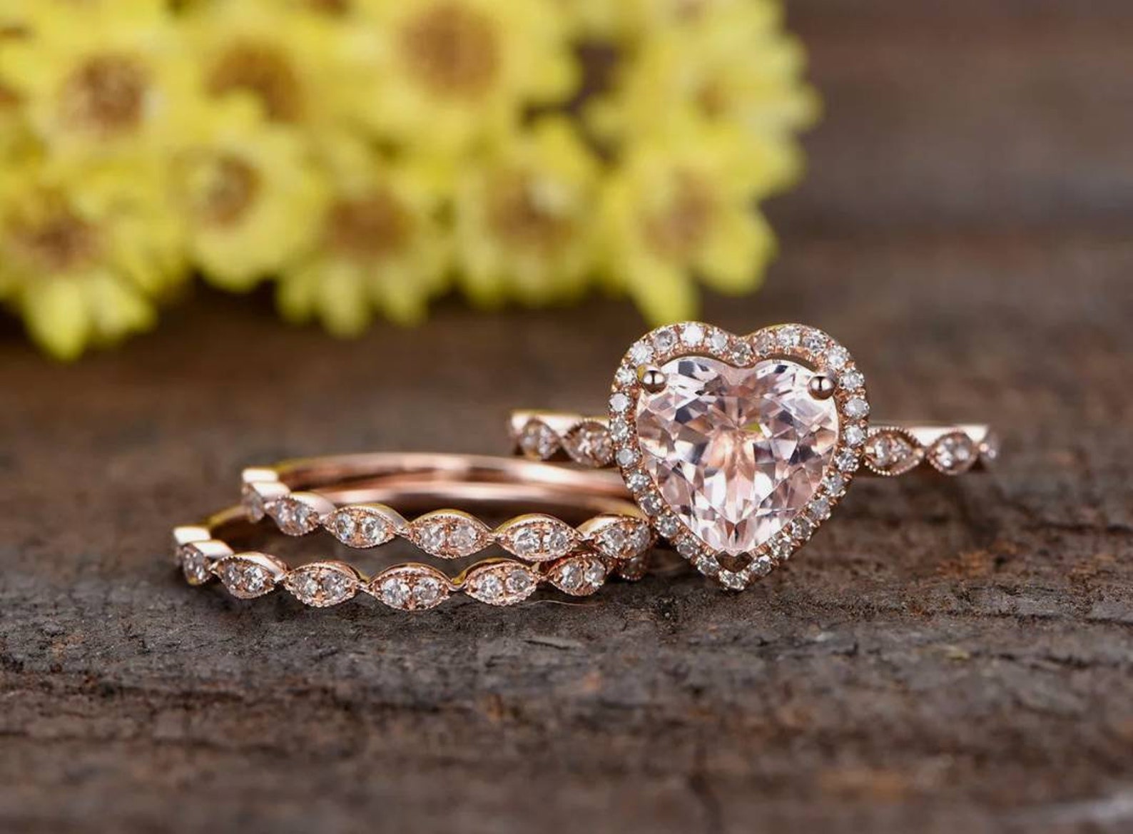 Heart Shape Morganite Couple Ring Morganite Engagement Ring - Etsy